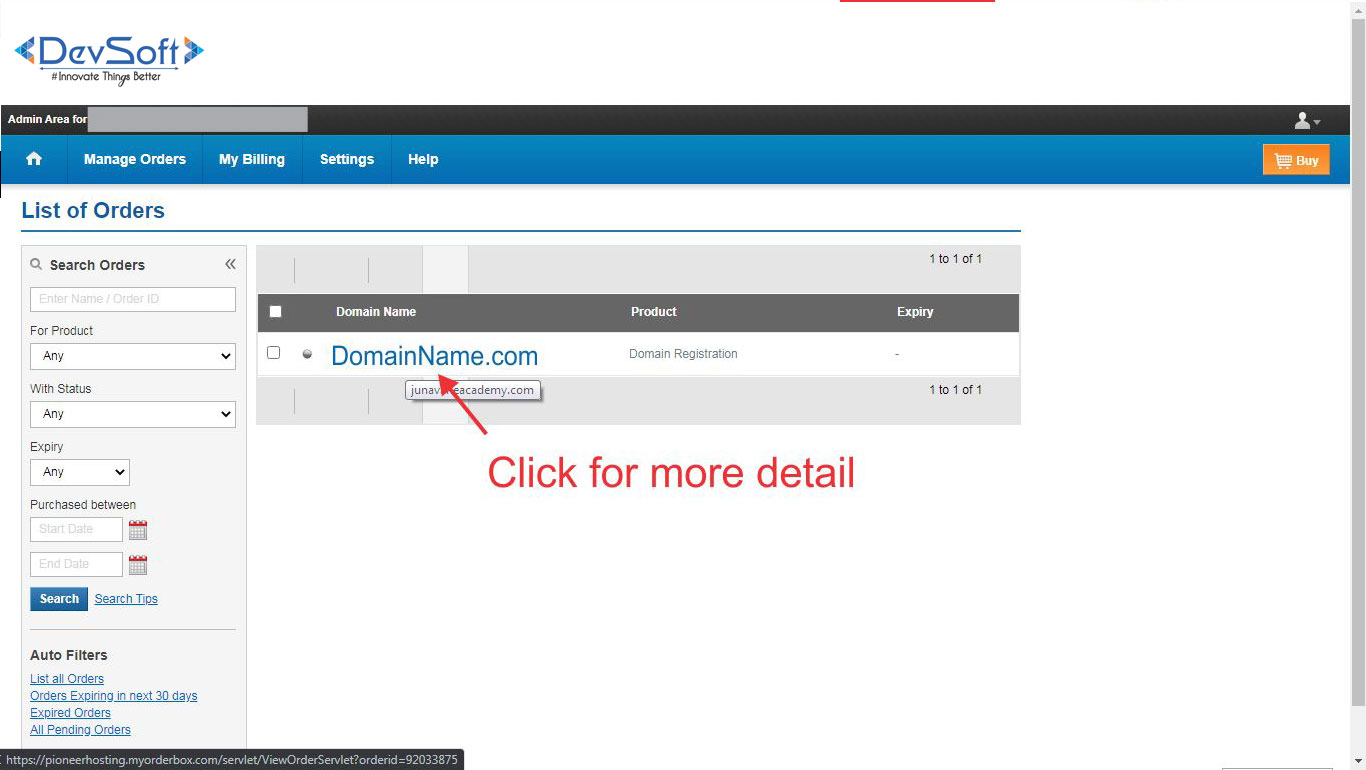 Steps to check products on Devsoft Hosting – DevSoft